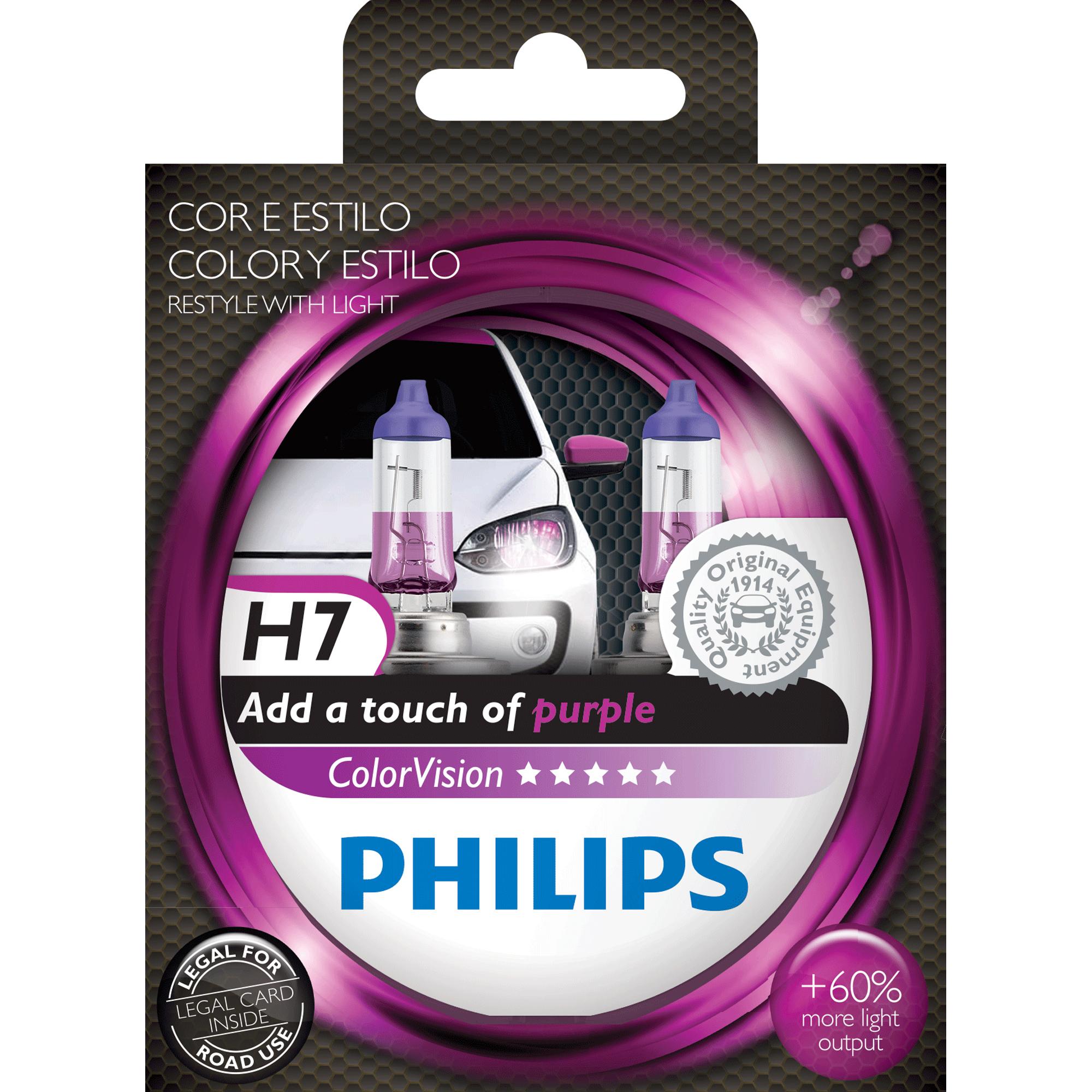 Lâmpada COLORVISION H7 55W 12V 60% Mais Luz Lilas PHILIPS - Mundomax
