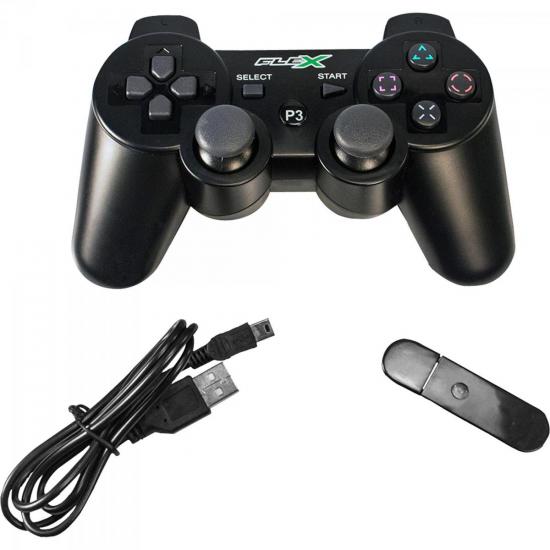 Controle Dual Shock Wireless Para PS3 FX-JOYPS3-W Preto FLEX - Mundomax