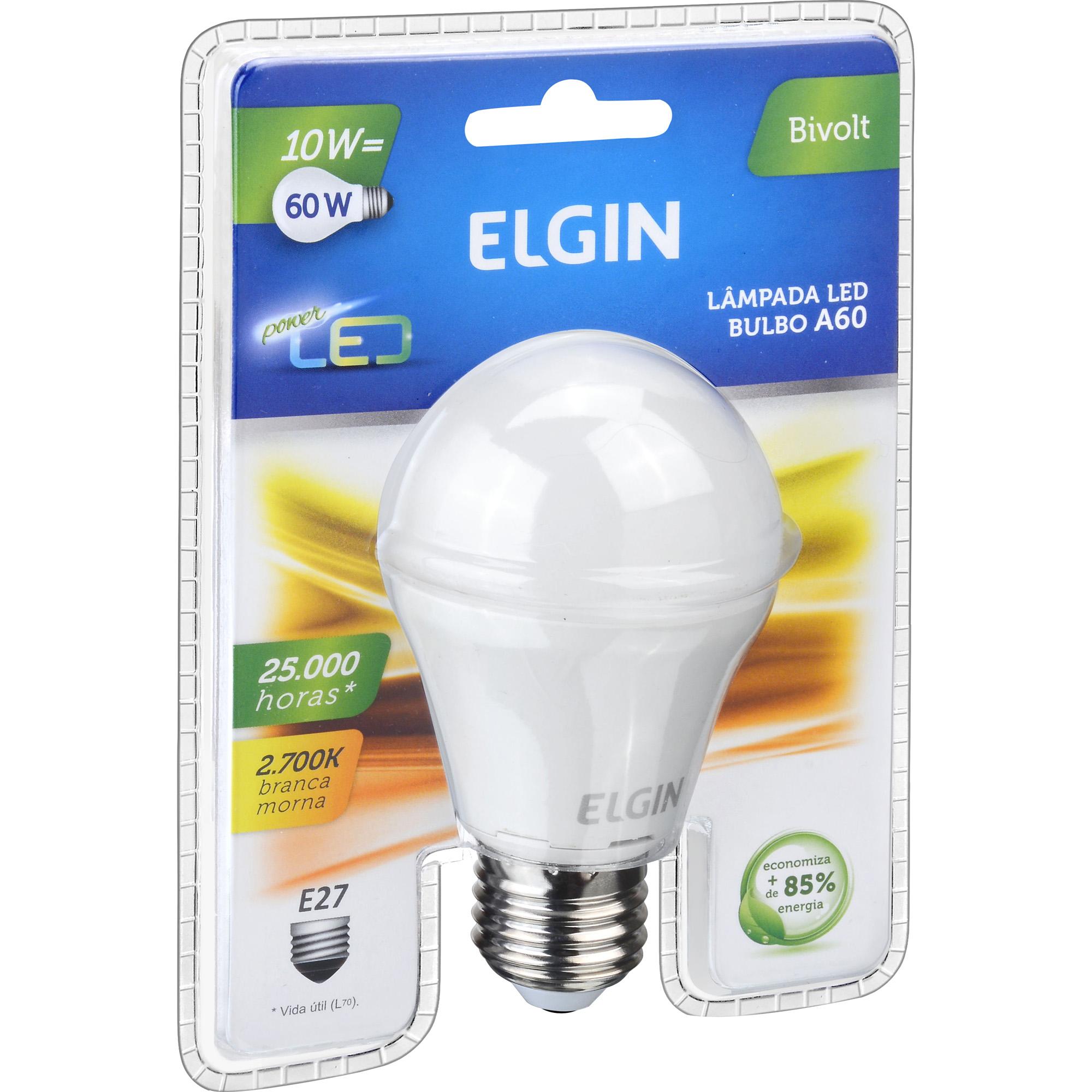 Lâmpada LED 10W Bivolt BULBO 2700K Branca Quente ELGIN - Mundomax