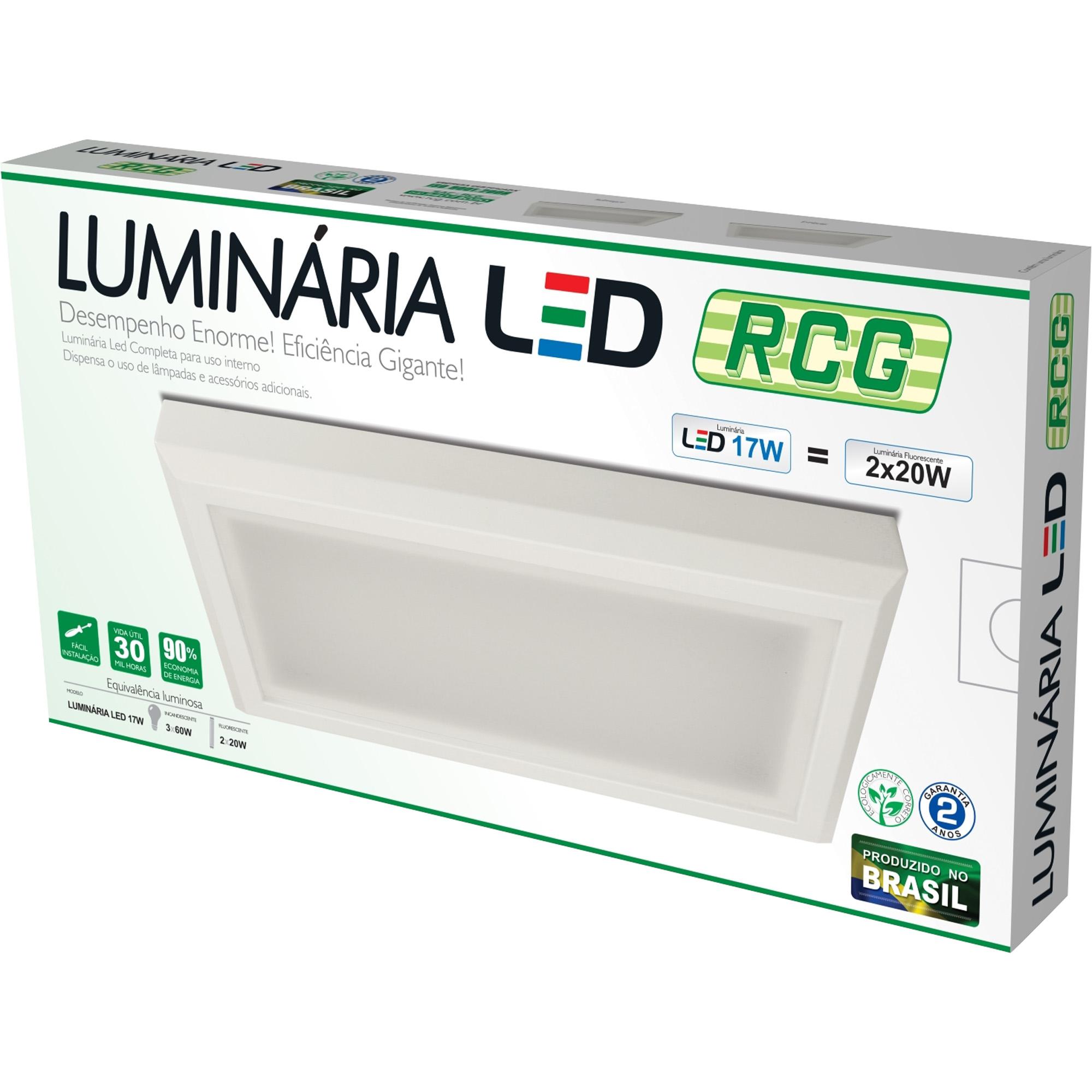 Luminária LED 17W 2L Bivolt 6000K LED LINE Branca RCG - Mundomax