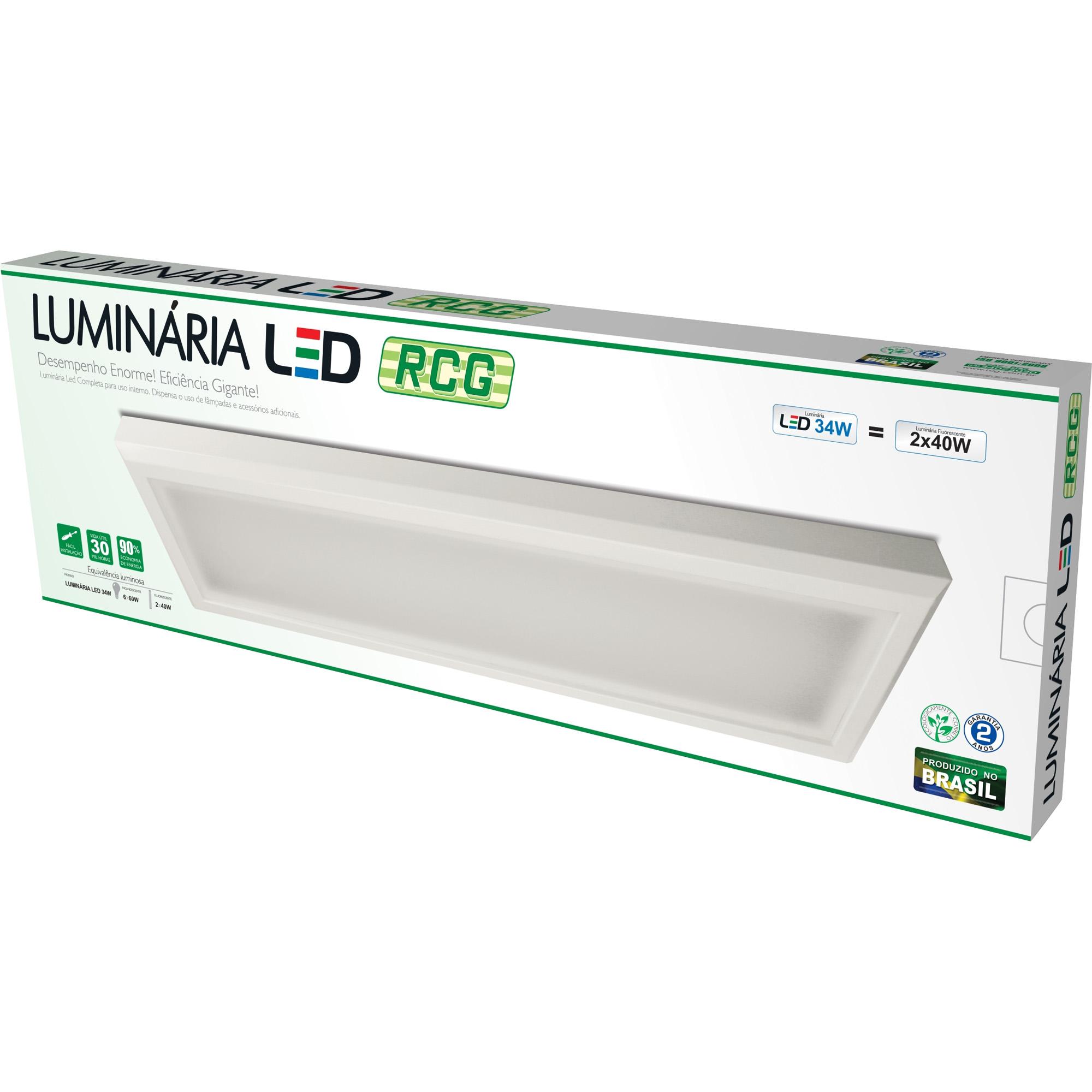 Luminária LED 34W 2L Bivolt 6000K LED LINE Branca RCG - Mundomax