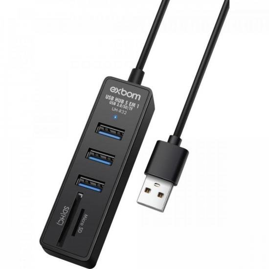 Hub 3P USB 3.0 + 2P SD UH-R32 Preto EXBOM - Mundomax