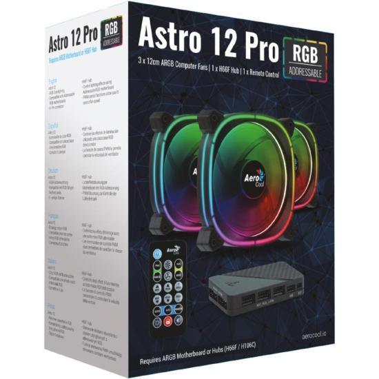 Kit 3 Coolers Aerocool Astro 12 Pro ARGB + Hub + Controle - Aerocool