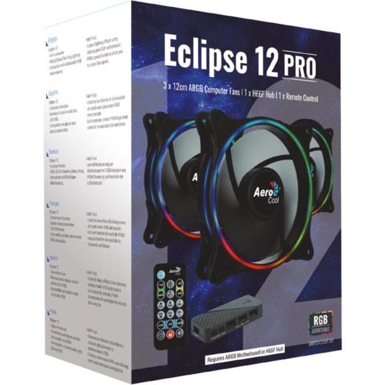 Kit 3 Coolers ECLIPSE 12 PRO ARGB + HUB + Controle AEROCOOL - Aerocool