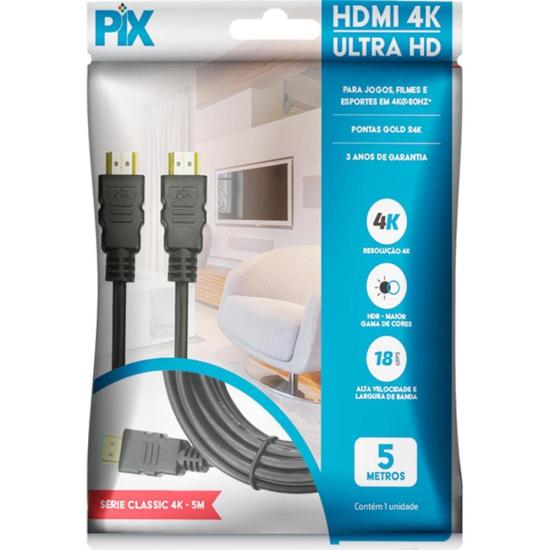 Cabo HDMI 2.0 4k 5m Pix - Mundomax